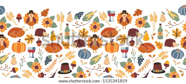 Thanksgiving Seamless Vector Border Autumn Food: เวกเตอร์สต็อก (ปลอดค่า ...