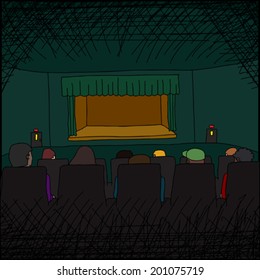 Theater Performance Audience Empty Stage Cartoon Stock Vector (Royalty ...