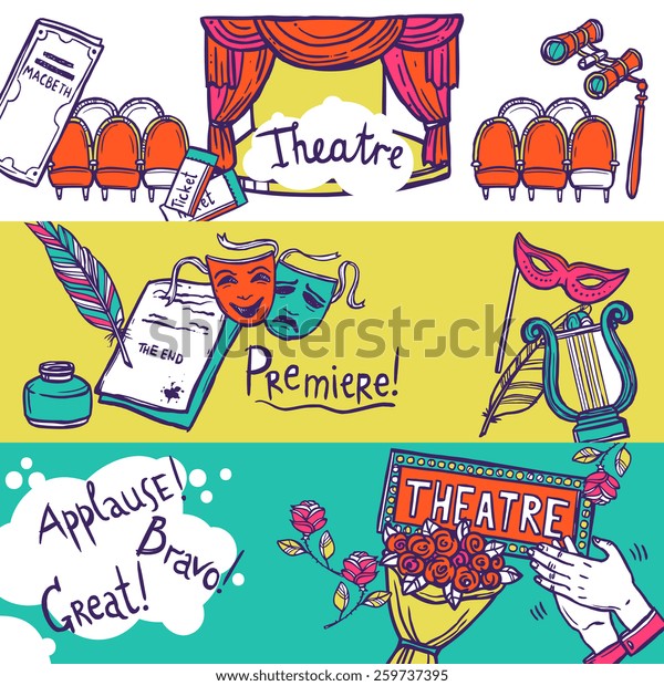 Theatre Stage Performance Horizontal Banner Set Stock Vector (Royalty ...