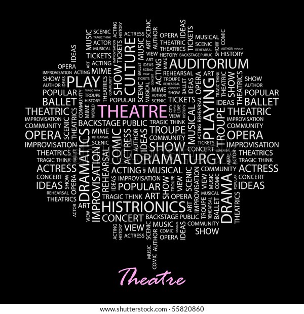 Theatre Word Collage On Black Background Stock Vector (Royalty Free ...