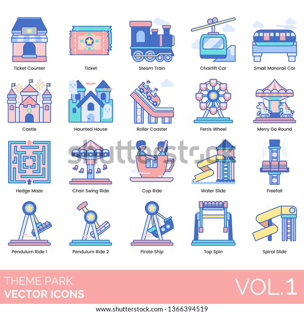Theme Park Icons Including Ticket Counter Stock Vector (Royalty Free ...
