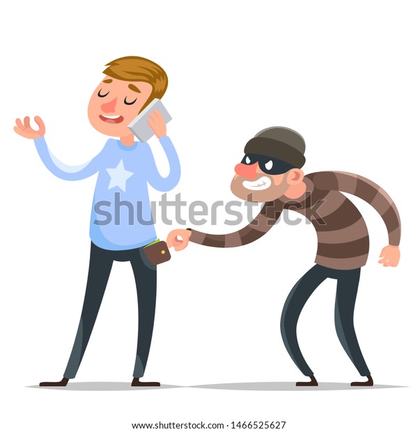 Thief Steals Purse Hapless Guy Character Stock Vector Royalty Free