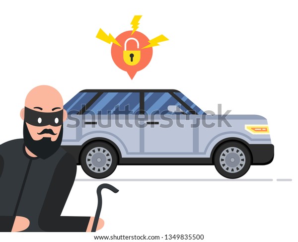 Thief Wants Steal Car Vector Illustration Stock Vector (Royalty Free ...