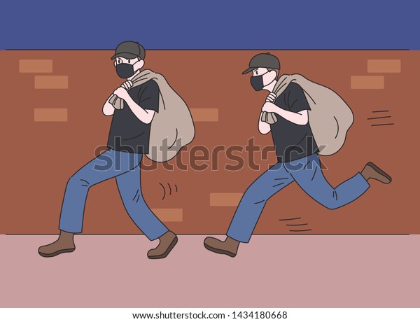 Thieves Running Away Middle Night Steal 스톡 벡터(로열티 프리) 1434180668 ...