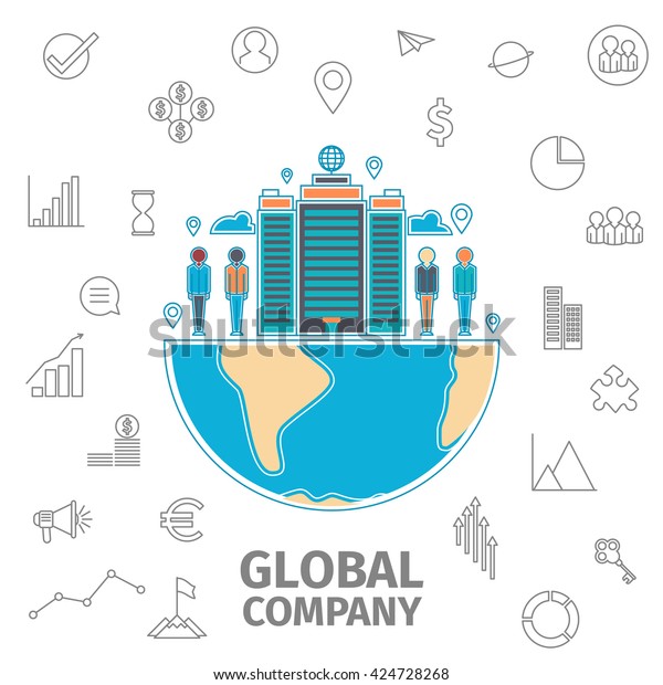 Thin Line Concept Global Company Global Stock-vektor (royaltyfri) 424728268