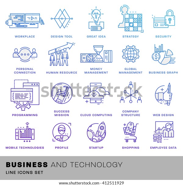 Thin Line Icons Set Business Elements Stock Vector (Royalty Free) 412511929