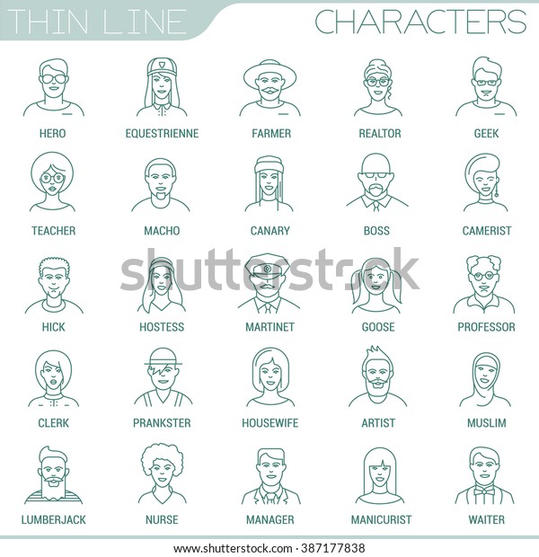 Thin Line People Characters Professions Vector Stock Vector (Royalty ...