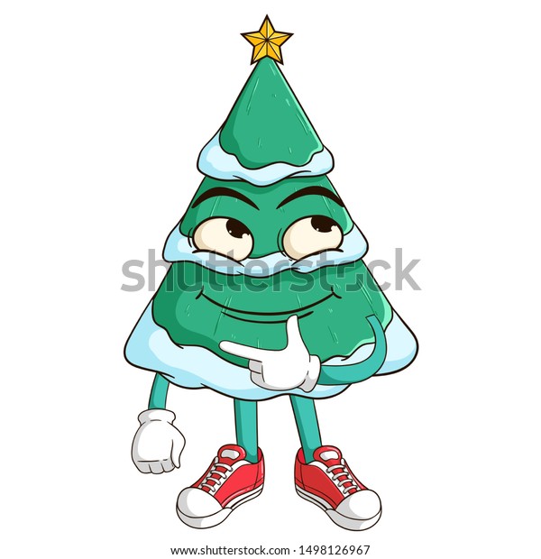 Thinking Christmas Tree Cartoon Character Funny Stock Vector (Royalty ...