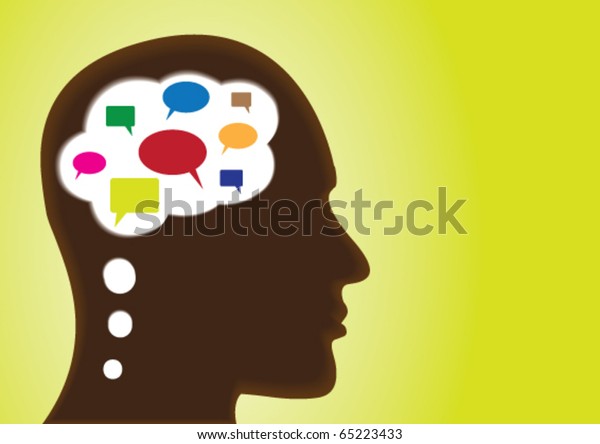 Thinking Head Depicting Speechbubbles Social Networking Stock Vector ...