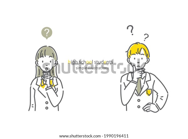 Thinking High School Students Simple Line Stock Vector (Royalty Free ...