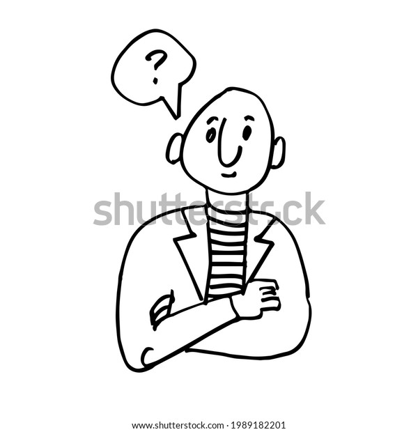 Thinking Man Handdrawn Character Sketch Caricature Stock Vector ...