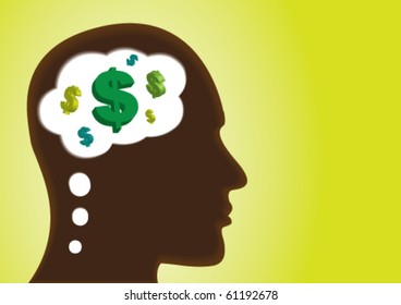 Thinking Money Concept Showing Headbrain Thinking Stock Vector (Royalty ...