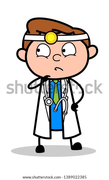 Thinking Professional Cartoon Doctor Vector Illustration Stock Vector ...