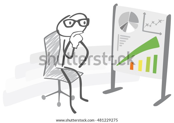 Thinking Stick Man Looking Figure Charts Stock Vector (Royalty Free ...