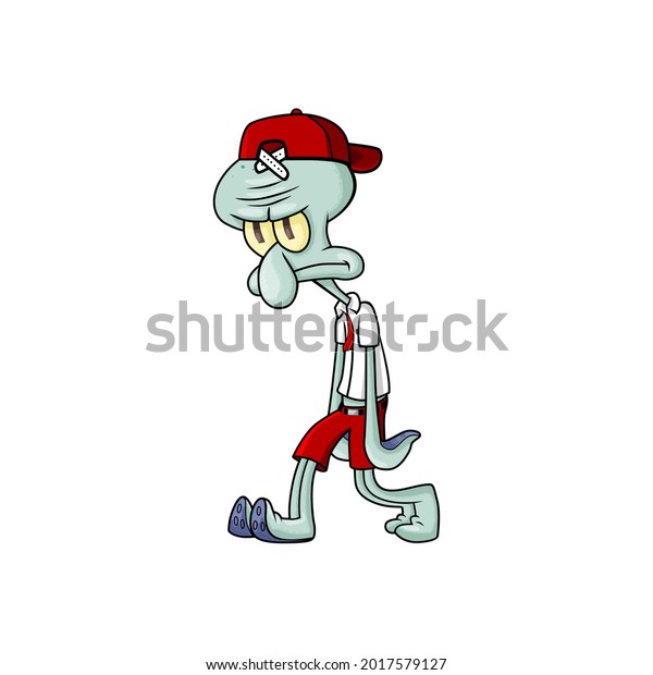 This Cartoon Illustration Squidward Wearing Indonesian Stock Vector ...