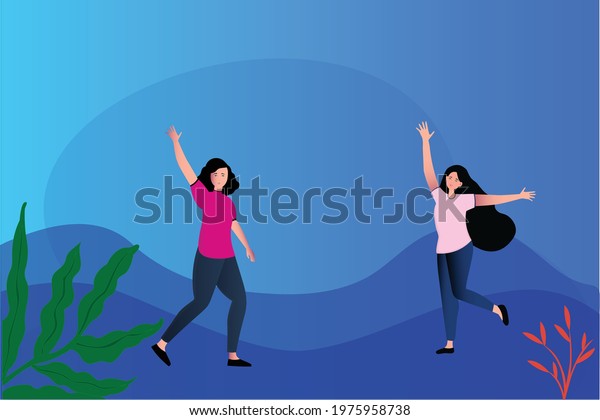 This Character Representation Two Girls Playing Stock Vector (Royalty ...