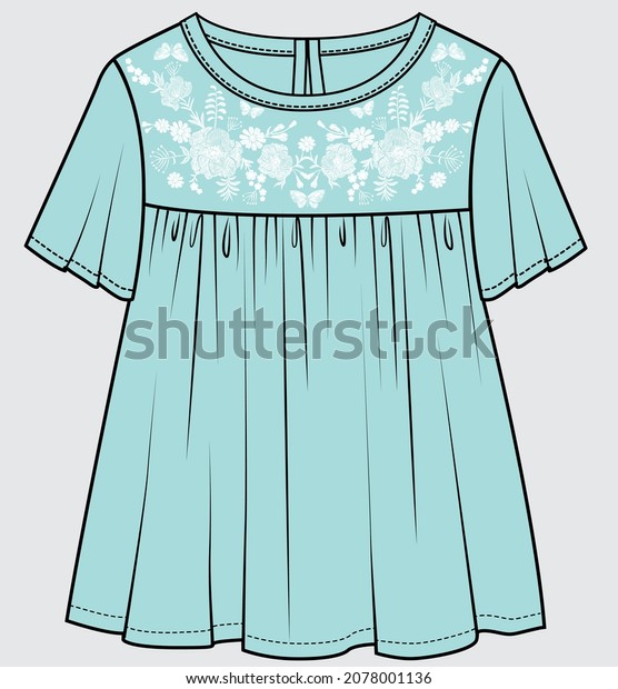 Thread Embroidery Yoke Woven Top Kid Stock Vector (Royalty Free ...