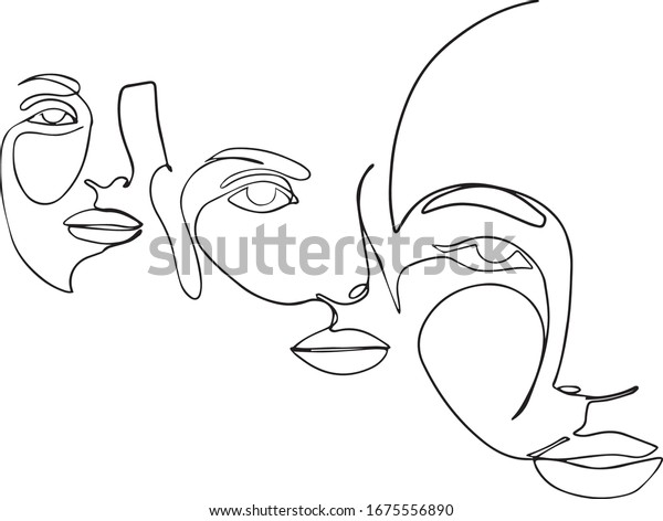 Three Abstract Face One Line Drawing Stock Vector Royalty Free 1675556890
