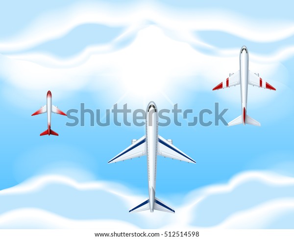 Three Airplanes Flying Sky Stock Vector (Royalty Free) 512514598 ...