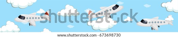 Three Airplanes Flying Sky Illustration Stock Vector (Royalty Free ...