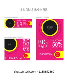 Three Banners Mobile Phone Large Mobile Stock Vector (Royalty Free ...
