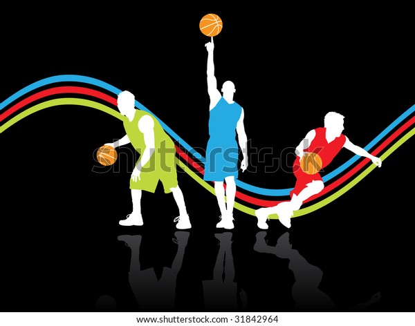 Three Basketball Players Reflection On Floor Stock Vector (Royalty Free ...