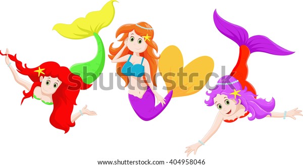 Three Beautiful Mermaid Cartoon: vector de stock (libre de regalías ...