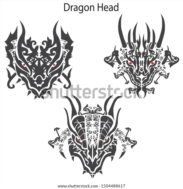 Three Black Dragon Head Symbols Tribal Stock Vector (Royalty Free ...
