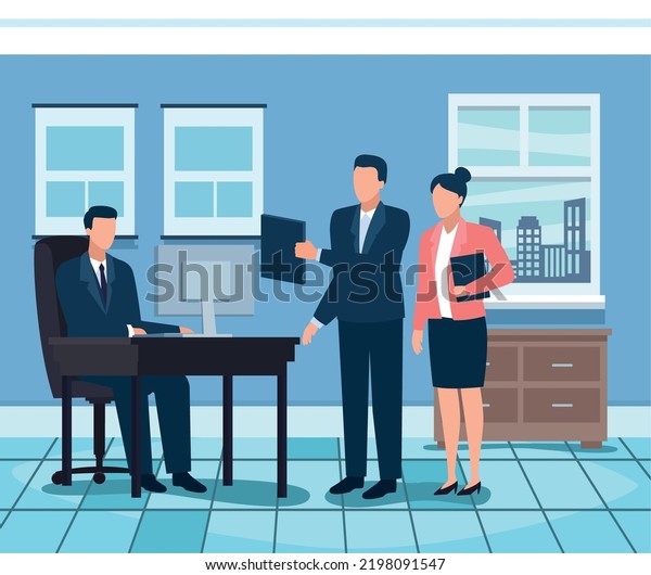 Three Business Persons Workplace Characters Stock Vector (Royalty Free ...