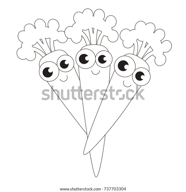 Three Carrots Funny Cartoon Outlined Illustration Stock Vector (Royalty ...