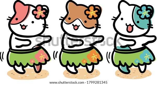 Three Cats Cartoon Style Dancing Hula Stock Vector (Royalty Free ...