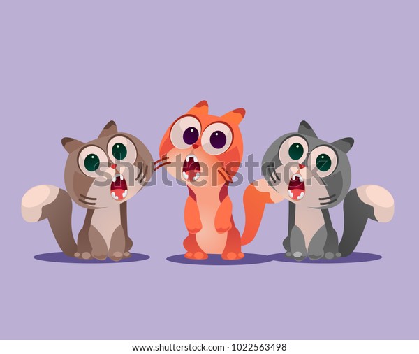 Vektor Stok Three Cats Sing Song Vector Cartoon (Tanpa Royalti ...