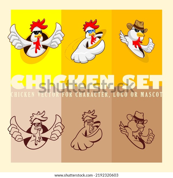 Three Chicken Cartoon Characters That Show: เวกเตอร์สต็อก (ปลอดค่า ...