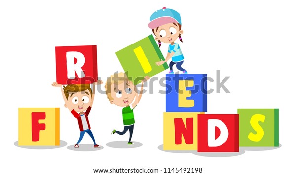 Three Children Make Word Friends Large Stock Vector (Royalty Free ...