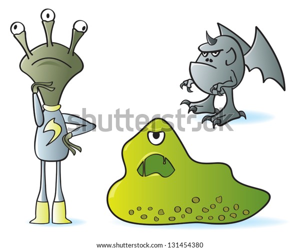 Three Classic Cartoon Monsters One Alien Stock Vector (Royalty Free ...