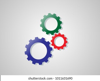 Three Color Cogs Vectortriple Gearsgray Backgroundblueredgreen Stock ...