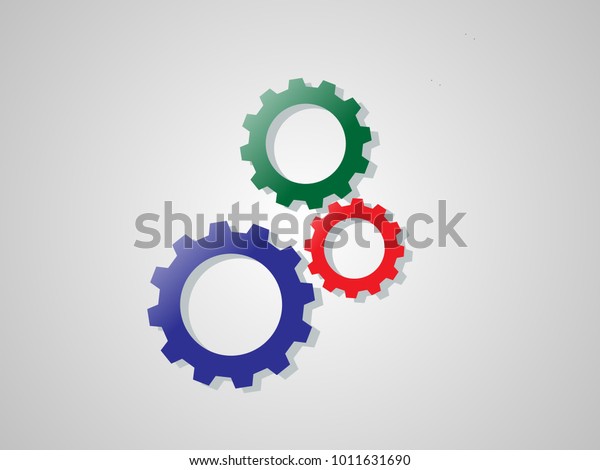 Three Color Cogs Vectortriple Gearsgray Backgroundblueredgreen Stock ...