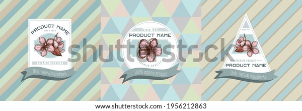Three Colored Labels Illustration Sakura Flowers Stock Vector (Royalty ...