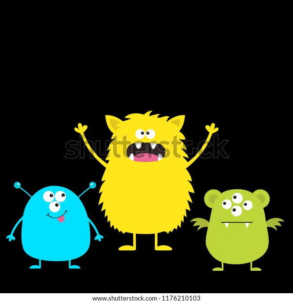 Three Colorful Monster Set Head Face Stock Vector (Royalty Free) 1176210103