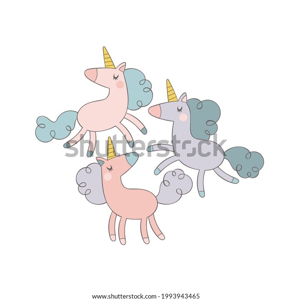 Three Cute Cartoon Unicorns Poster Magical Stock Vector (Royalty Free ...