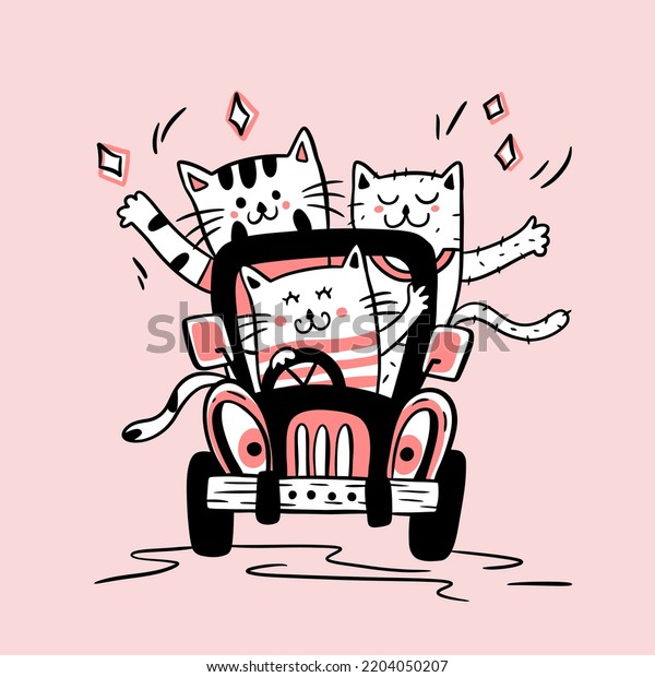 Three Cute Cats Car Illustration Stock Vector (Royalty Free) 2204050207 ...