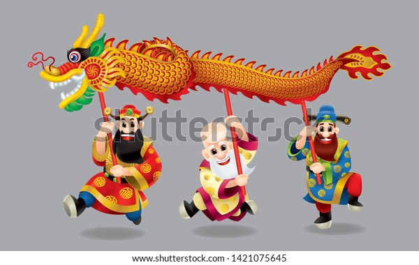 Three Cute Chinese Gods Represent Long Stock Vector (Royalty Free ...
