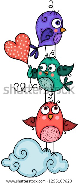 Three Cute Friendly Birds Stock Vector (Royalty Free) 1255109620 ...