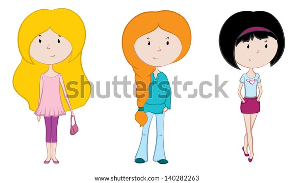 Three Cute Girls Stock Vector (Royalty Free) 140282263 | Shutterstock