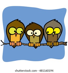 Three Cute Isolated Cartoon Birds Tree Stock Vector (Royalty Free ...