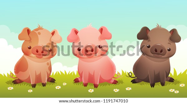 Three Cute Little Pigs Different Skin Stock Vector (Royalty Free ...