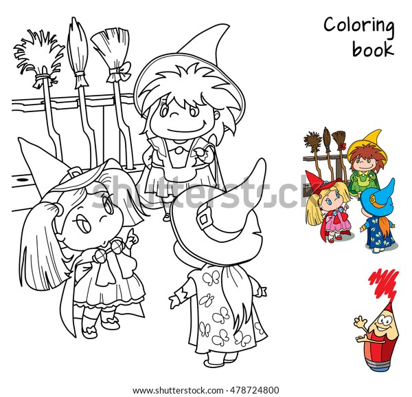 Three Cute Little Witches Arguing About Stock Vector (Royalty Free ...