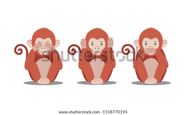 Three Cute Monkeys Closing Eyes Ears Stock Vector (Royalty Free ...