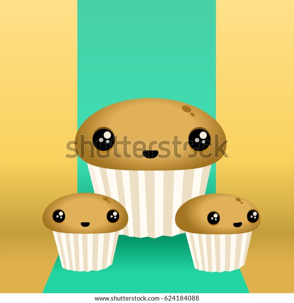 Three Cute Muffin Characters Kawaii Style Stock Vector (Royalty Free ...