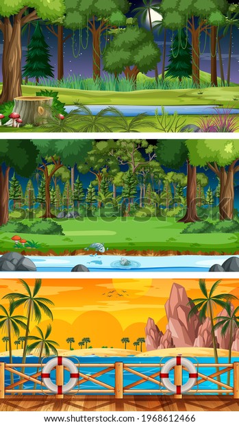 Three Different Nature Horizontal Scenes Illustration Stock Vector ...